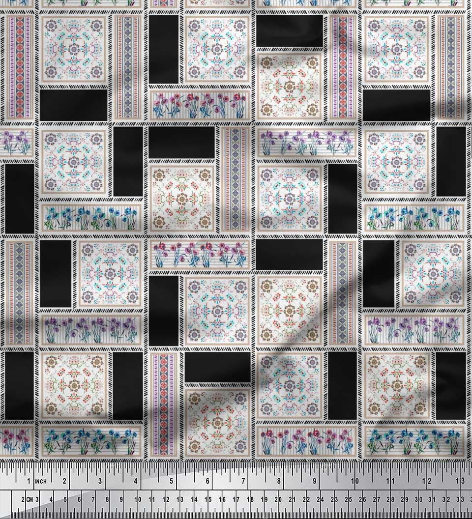 Soimoi Modal Satin Fabric Floral & Mandala Patchwork Print Fabric by ...