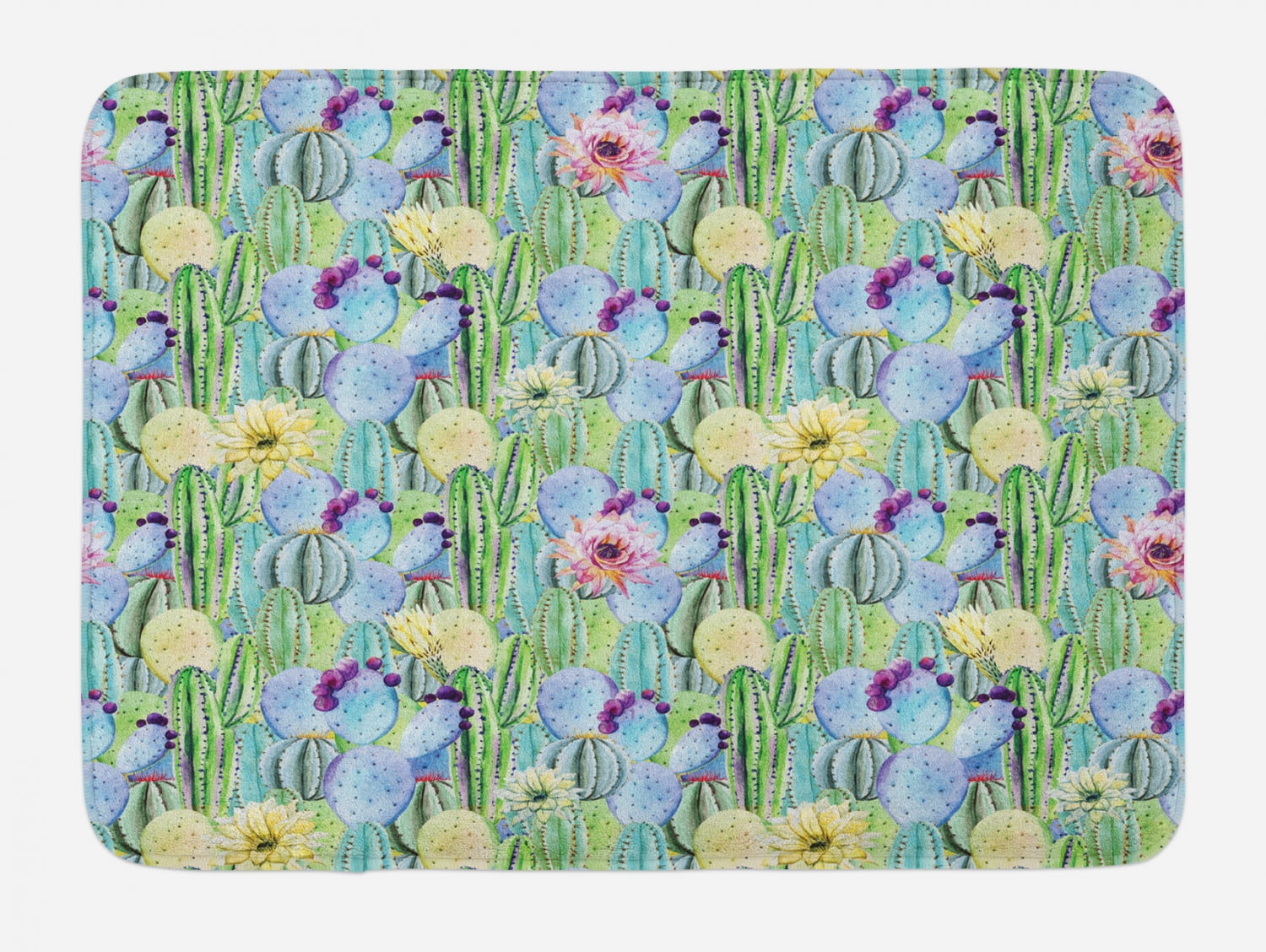 Cactus Bath Mat, Types of Cactus Plant Pattern with Flowers and Buds ...