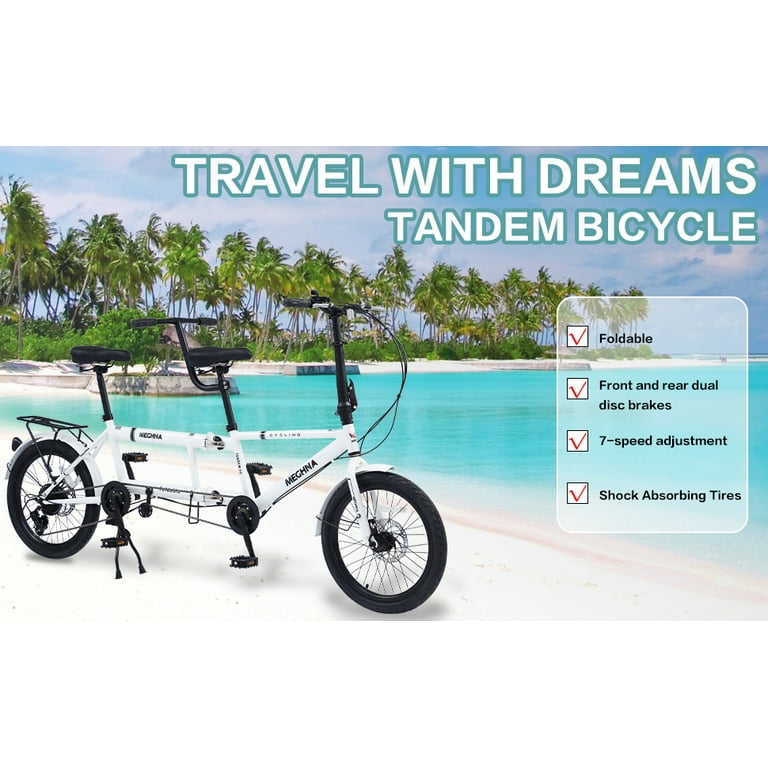 Foldable Bike Folding Dual Drive Tandem Bike, Adult Beach Cruiser ...