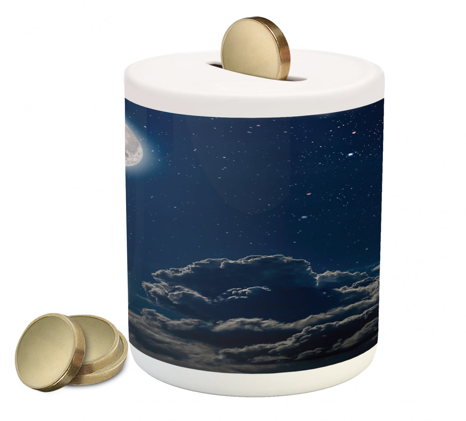 Galaxy Piggy Bank, Moon and Stars in Midnight Sky Starry Night with ...