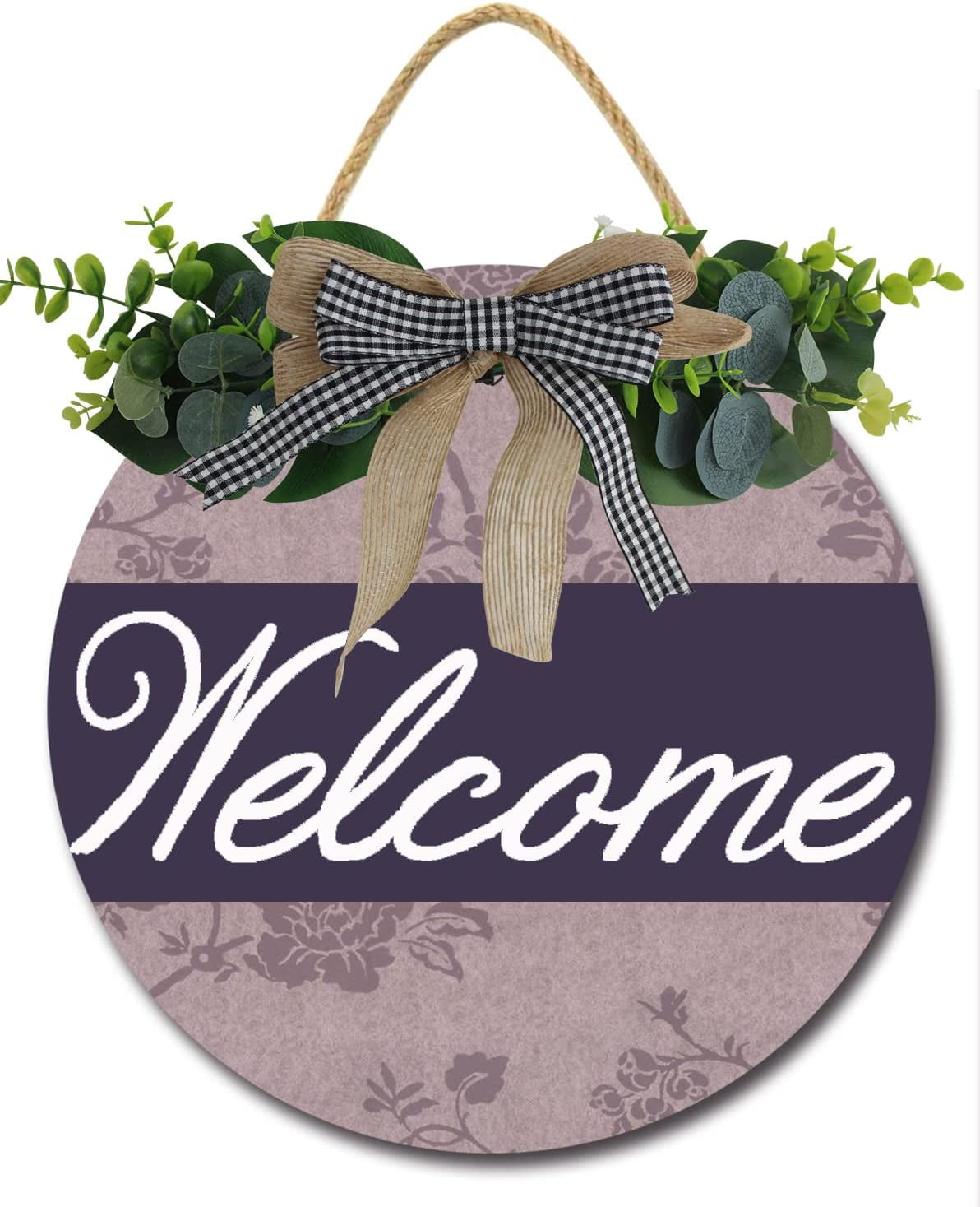 Eveokoki 11" Welcome Round Sign for Front Door Porch Farmhouse Wreaths ...