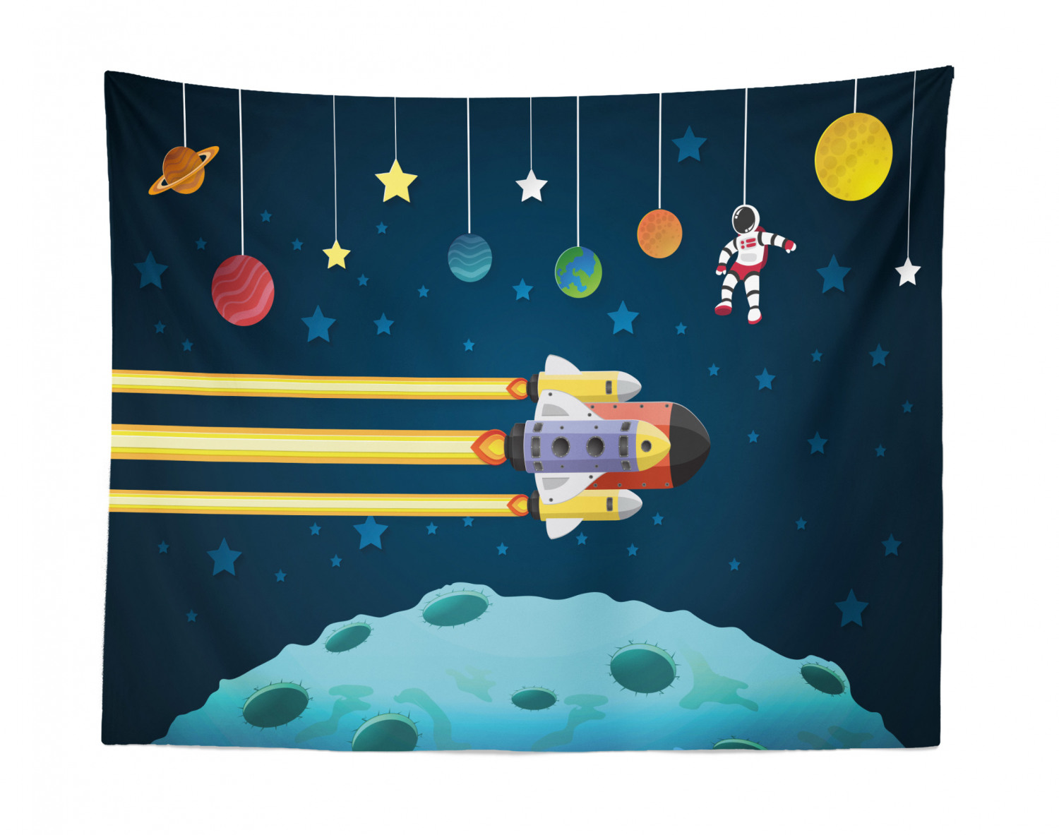 Outer Space Tapestry, Elements of The Galaxy Planets Clouds The Moon ...
