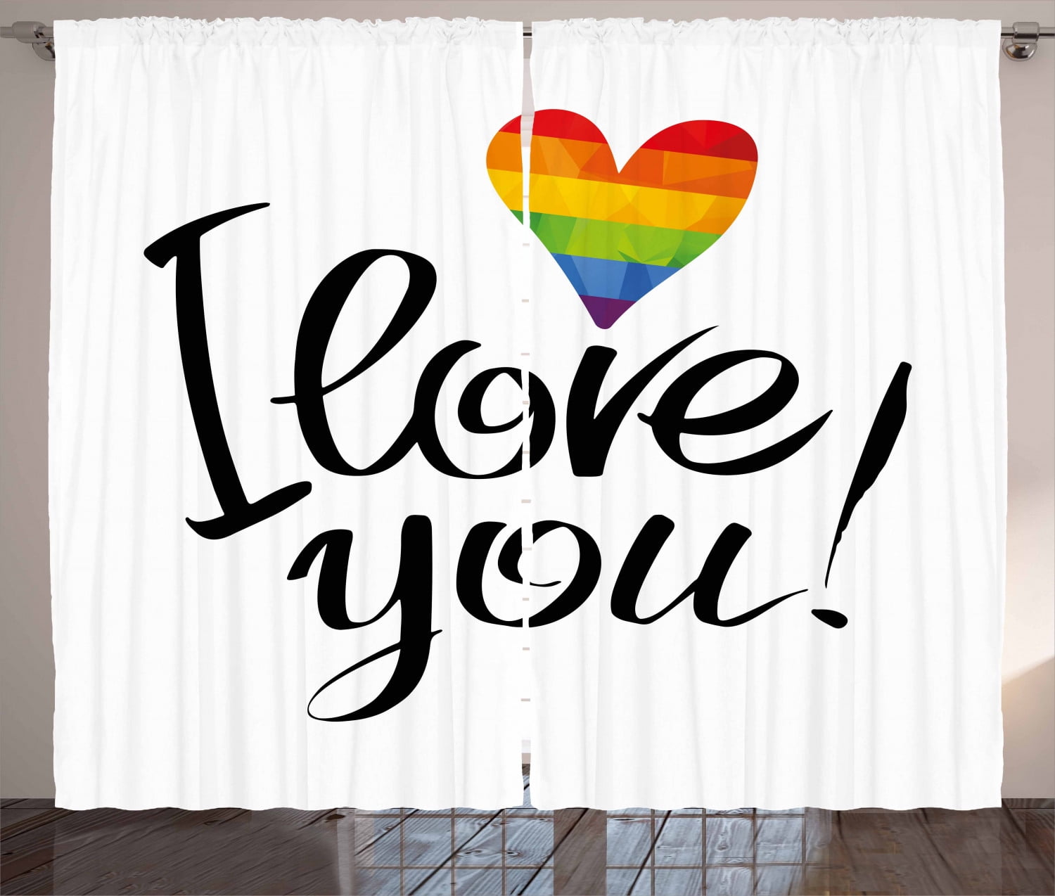 Pride Curtains 2 Panels Set I Love You Letters With Polygonal Effect