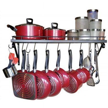 Sorbus Hanging Mounted Cookware Kitchen Wall Pot Pan Rack with 10 Hooks ...