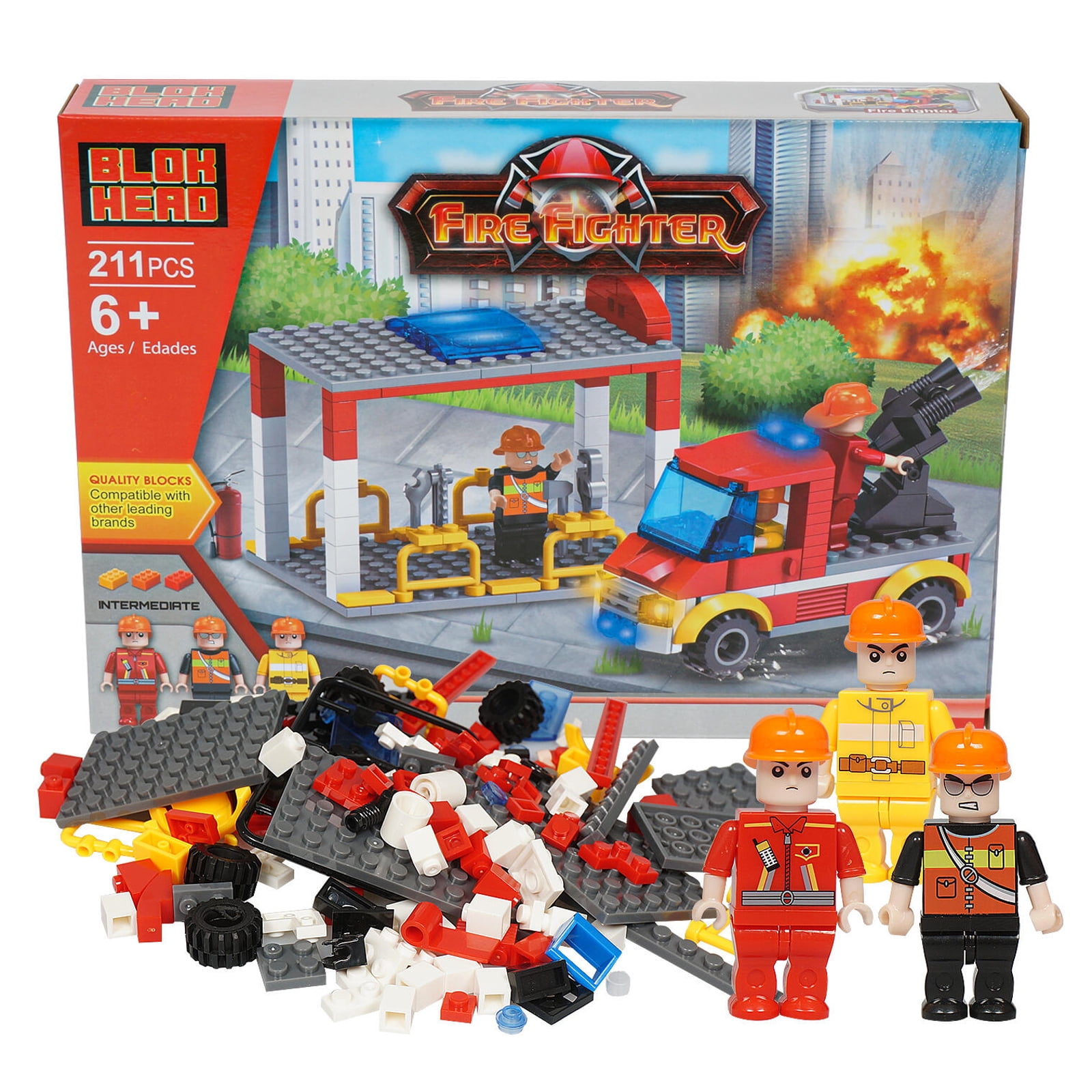 Fire Fighter Interlocking Block Fire Truck Pavilion and Figure Playset ...