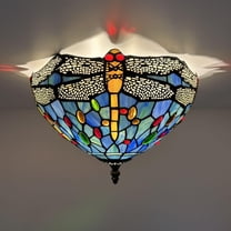 Tiffany Ceiling Lights Fixture Blue Stained Glass Dragonfly 12-Light ...