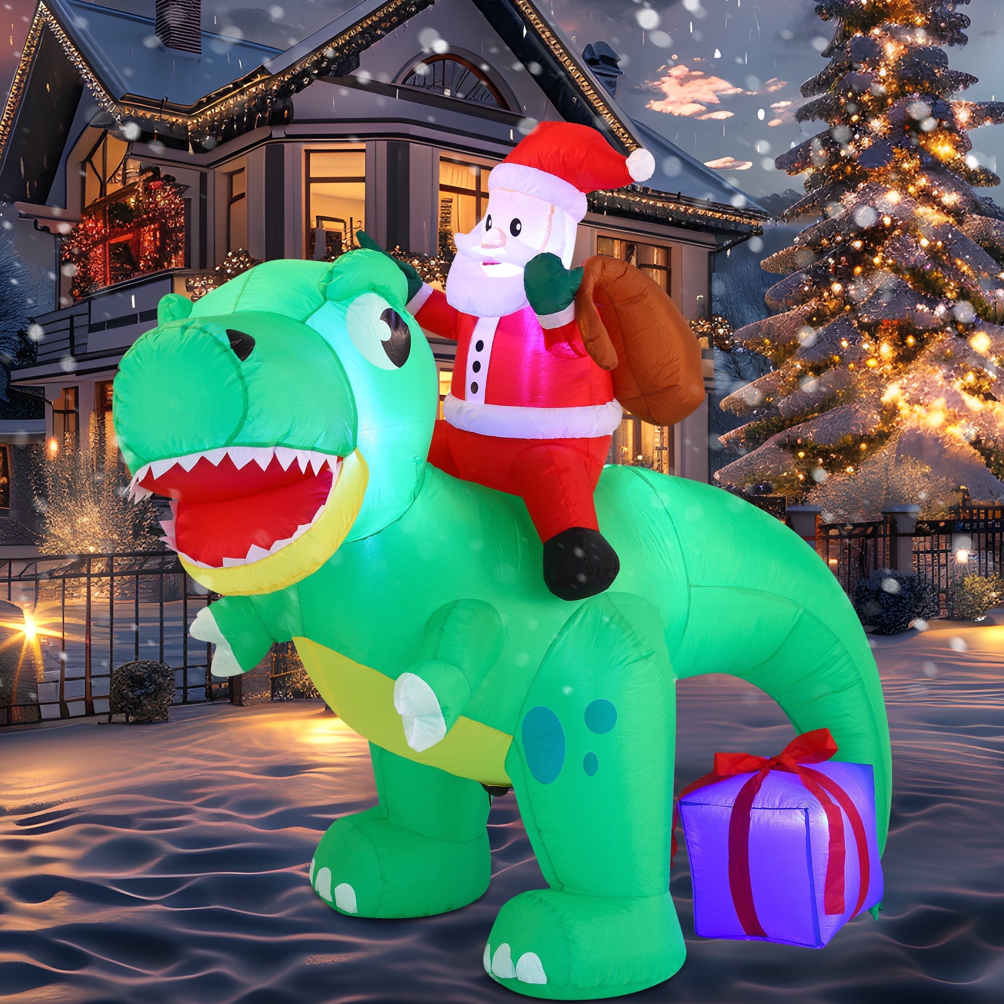 Joyfy 6 FT Christmas Inflatables Santa Dinosaur Outdoor Decorations ...