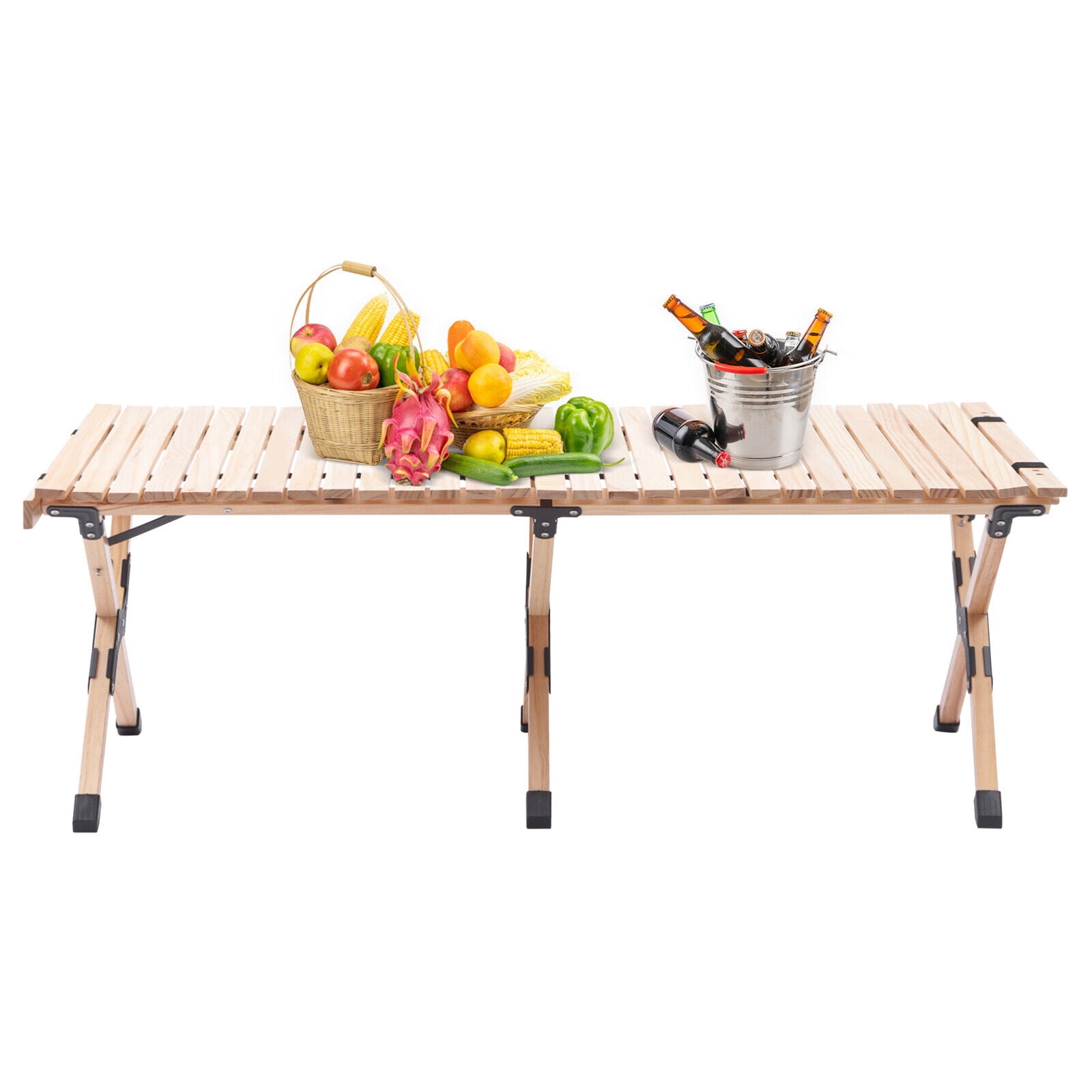 Wood Folding Camping Table, Portable Rectangular Large Barbecue Picnic ...