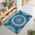 Bohemian Concentric Rings Area Rug, Teal Green Floral Texture Non-Slip ...