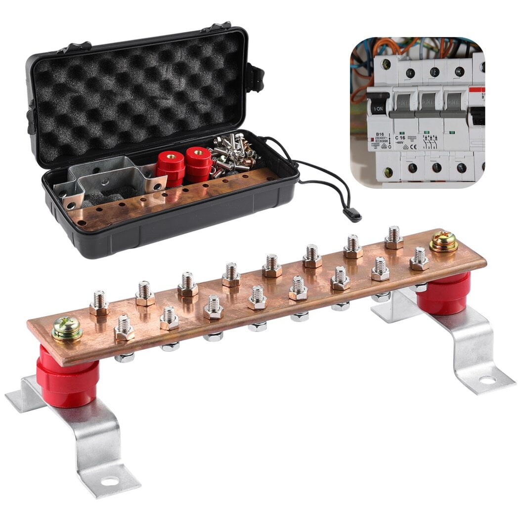 Barra de conexión a tierra de cobre montada en la pared con posiciones ...