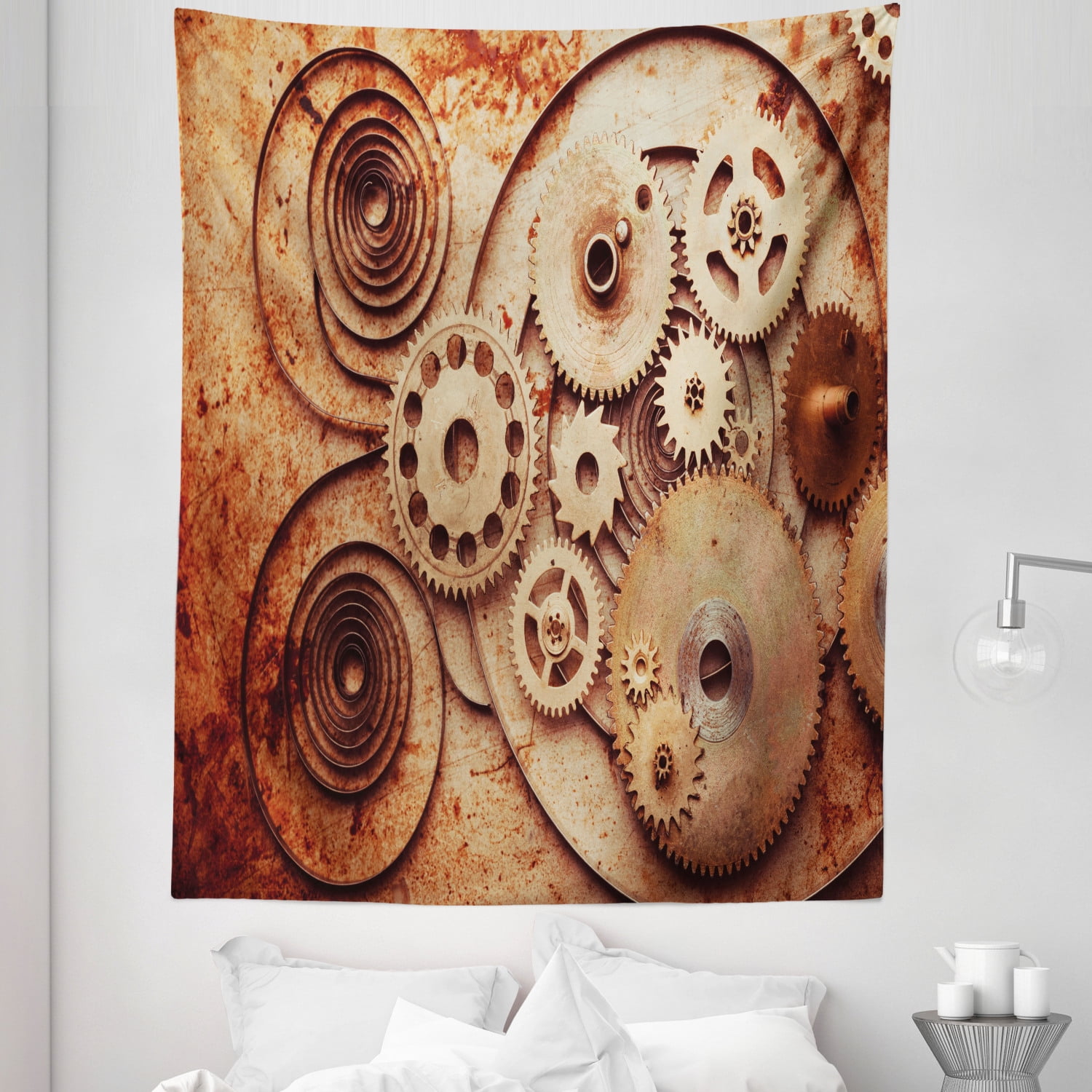 Vintage Tapestry, Mechanical Clocks Details Old Rusty Look Backdrop ...