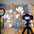 Abstract Retro Flowers Photography Backdrop 8x6FT, Art White Floral ...