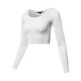 A2Y Women's Basic Solid Stretchable Scoop Neck Long Sleeve Crop Top White S - Walmart.com
