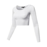 A2Y Women's Scoop Neck Long Sleeve Crop Top, White, Stretchable, Lightweight - Walmart.com