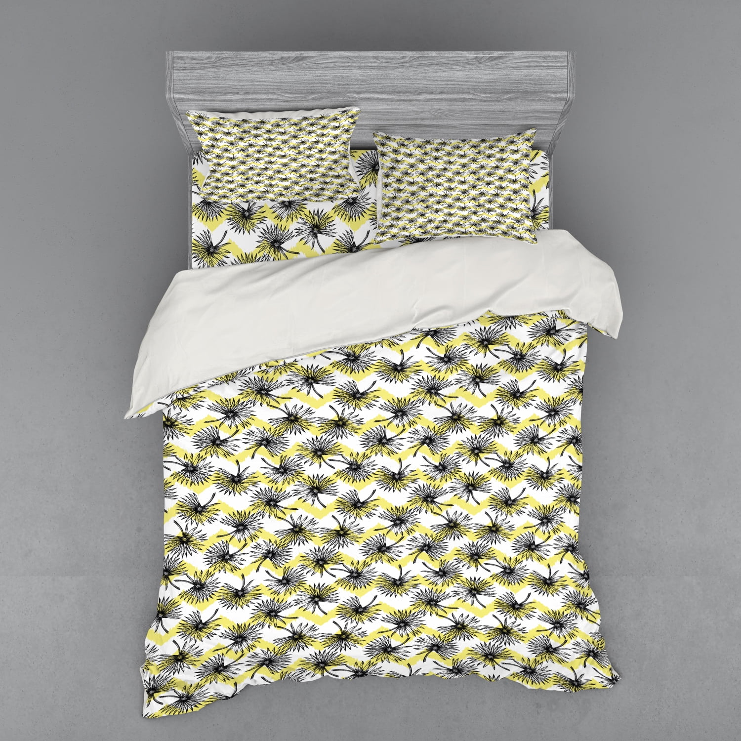 Floral Duvet Cover Set, Calendula Blossoms Flower Petals Spring Zigzags ...