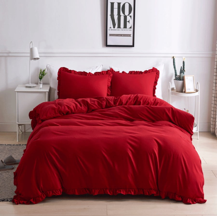 Red Ruffle Duvet Cover Set Twin Size Vintage Ruffle Fringe Comforter ...