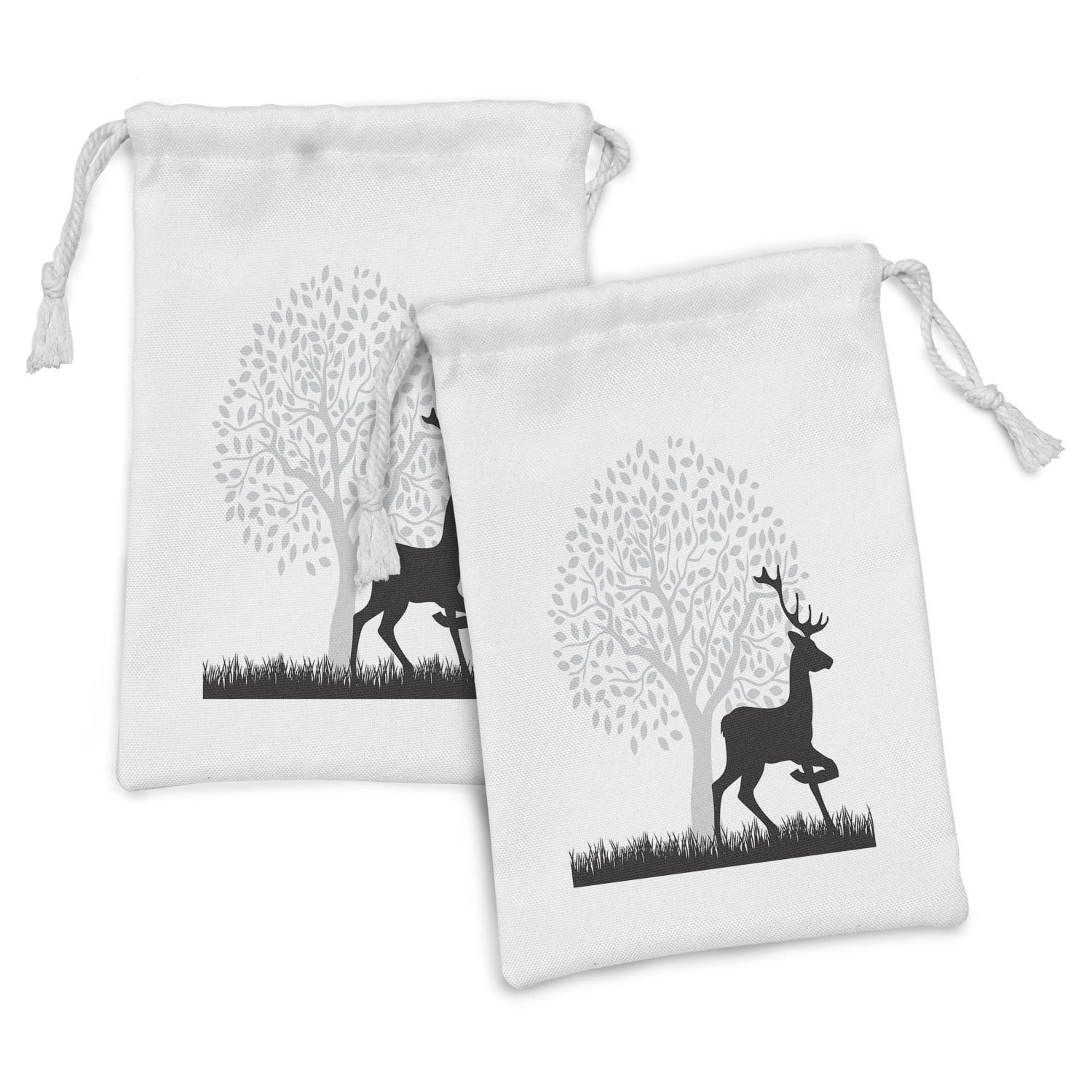 Deer Hunting Fabric Pouch Set of 2, Gracious Wild Animal with Horns ...