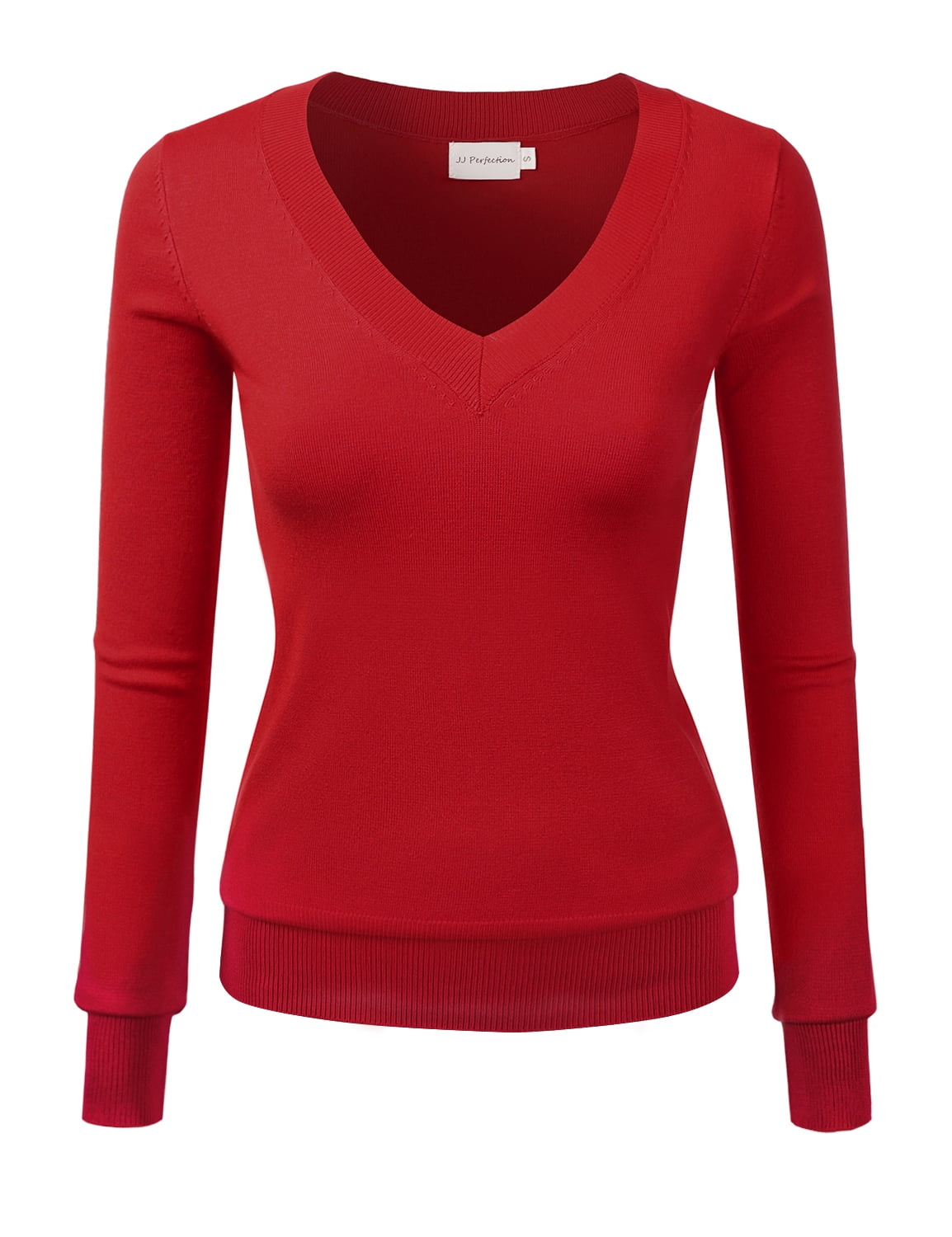 JJ Perfection Women's Long Sleeve V-Neck Pullover Sweater with Plus ...