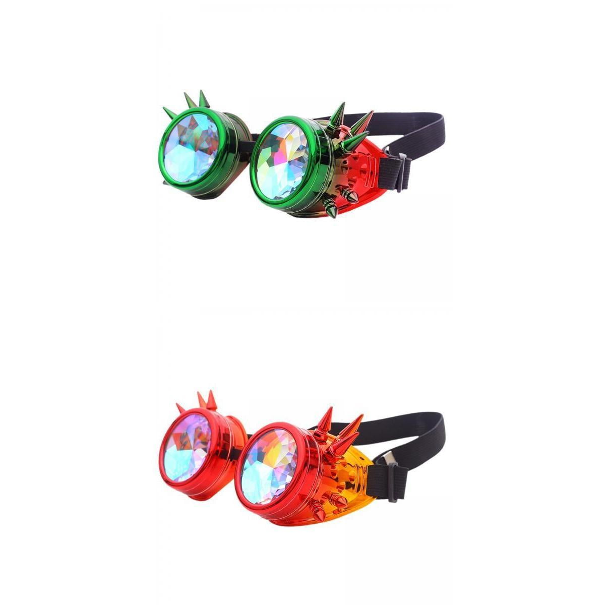 2x Rainbow Steampunk Goggles Concert Kaleidoscope Glasses Green+Red ...