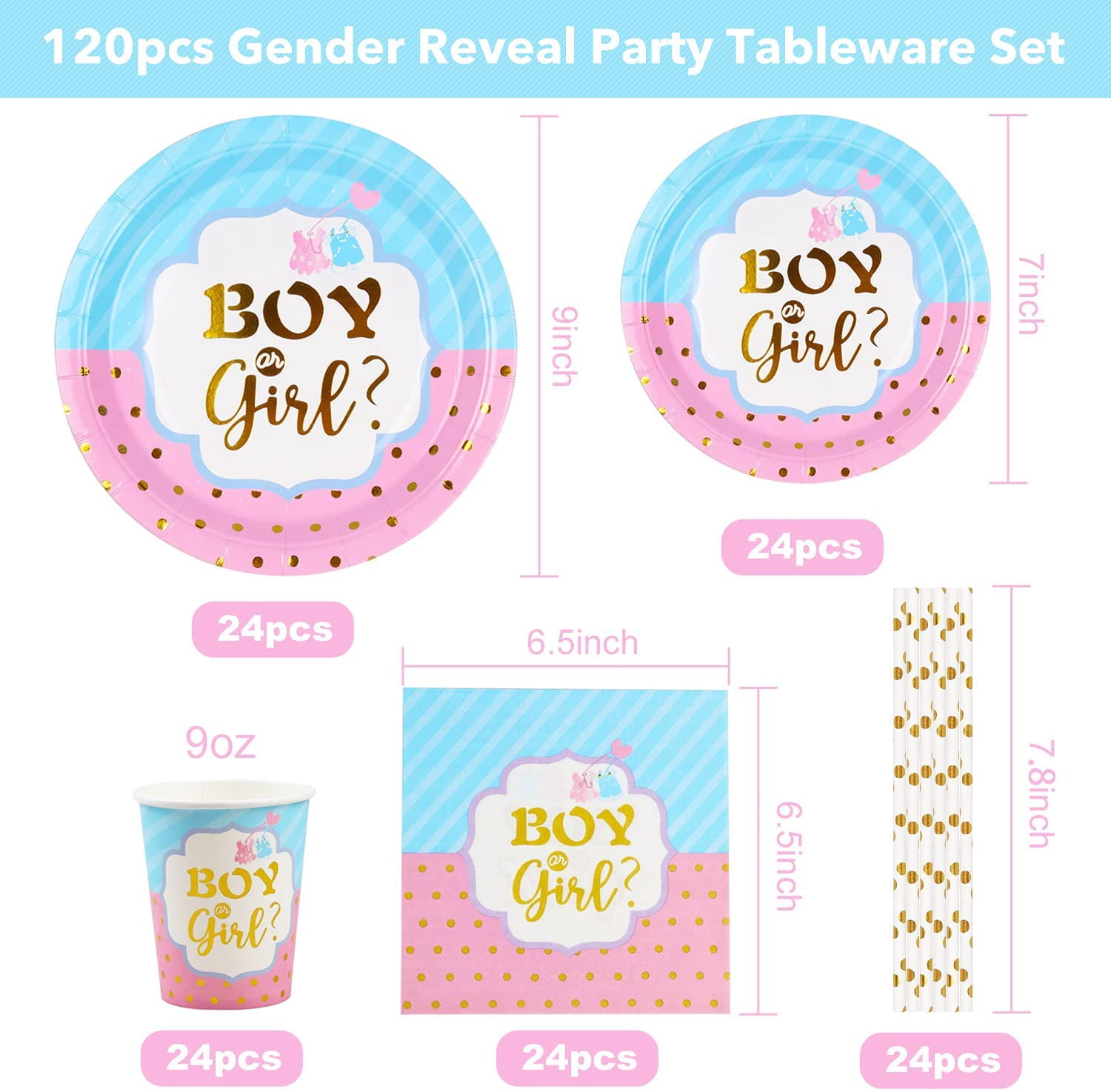 Buy Gender Reveal Plates and Napkins Cup, Serve 24 Guest Boy or Girl ...