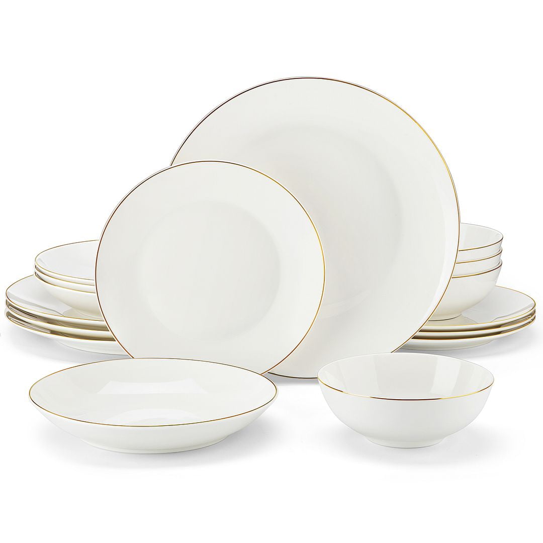 MALACASA Series JERA, 16-Piece Bone China Dinnerware Set, White with ...