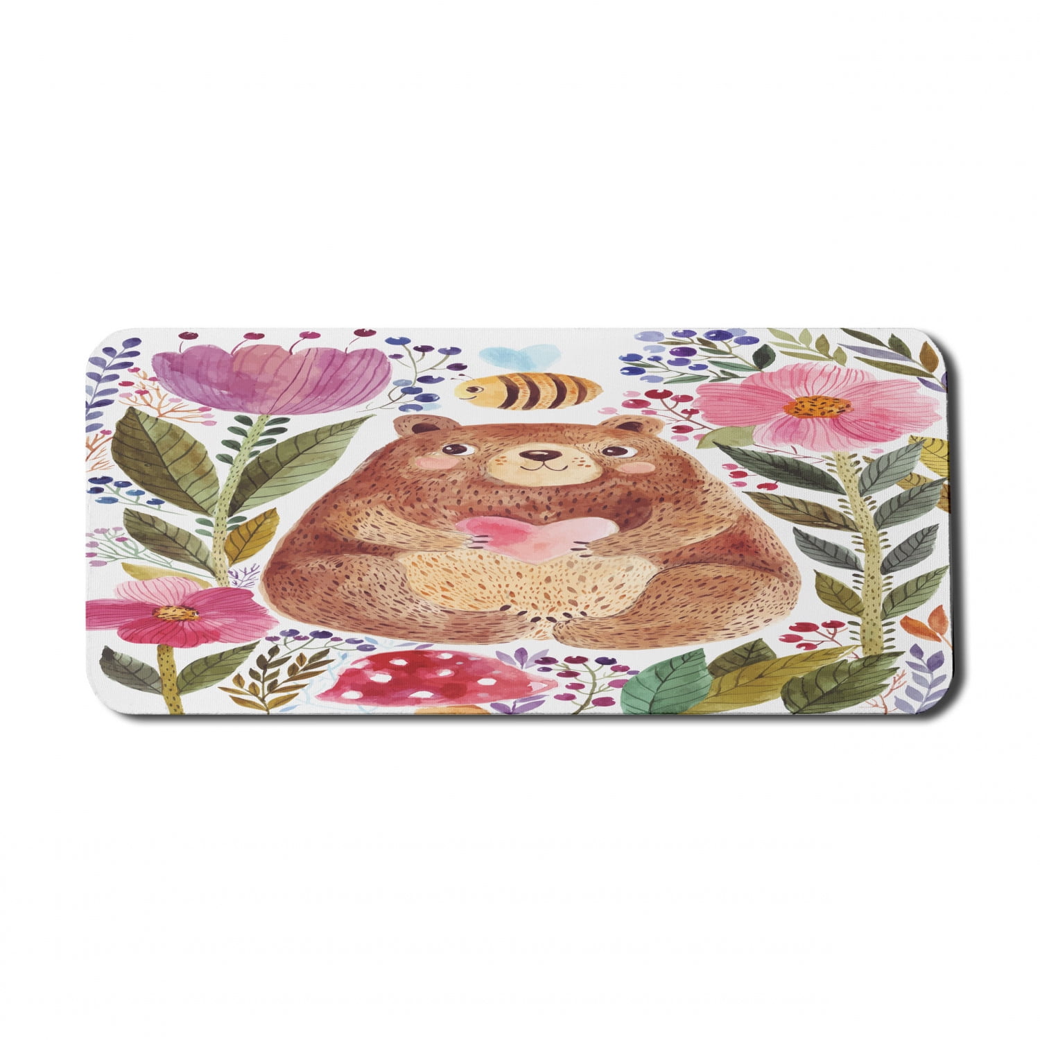 Watercolor Flower Computer Mouse Pad, Bear Flowers and Bee Animal ...