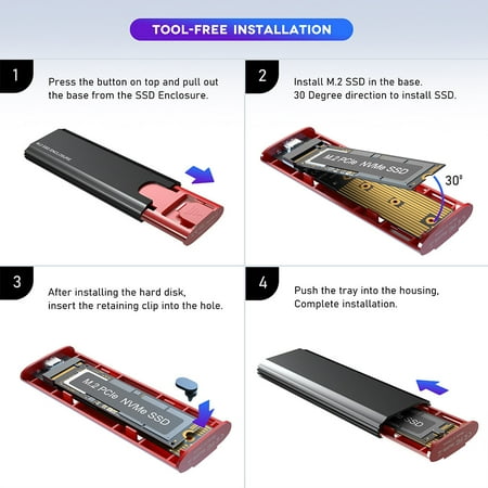 M.2 NVMe SSD Enclosure Aluminum Case USB3.1 Gen2 HDD Box Portable USB-C ...