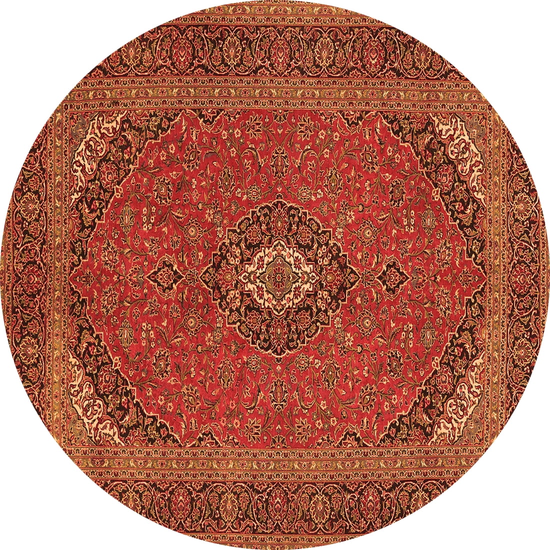 Ahgly Company Indoor Round Medallion Orange Traditional Area Rugs, 8 ...