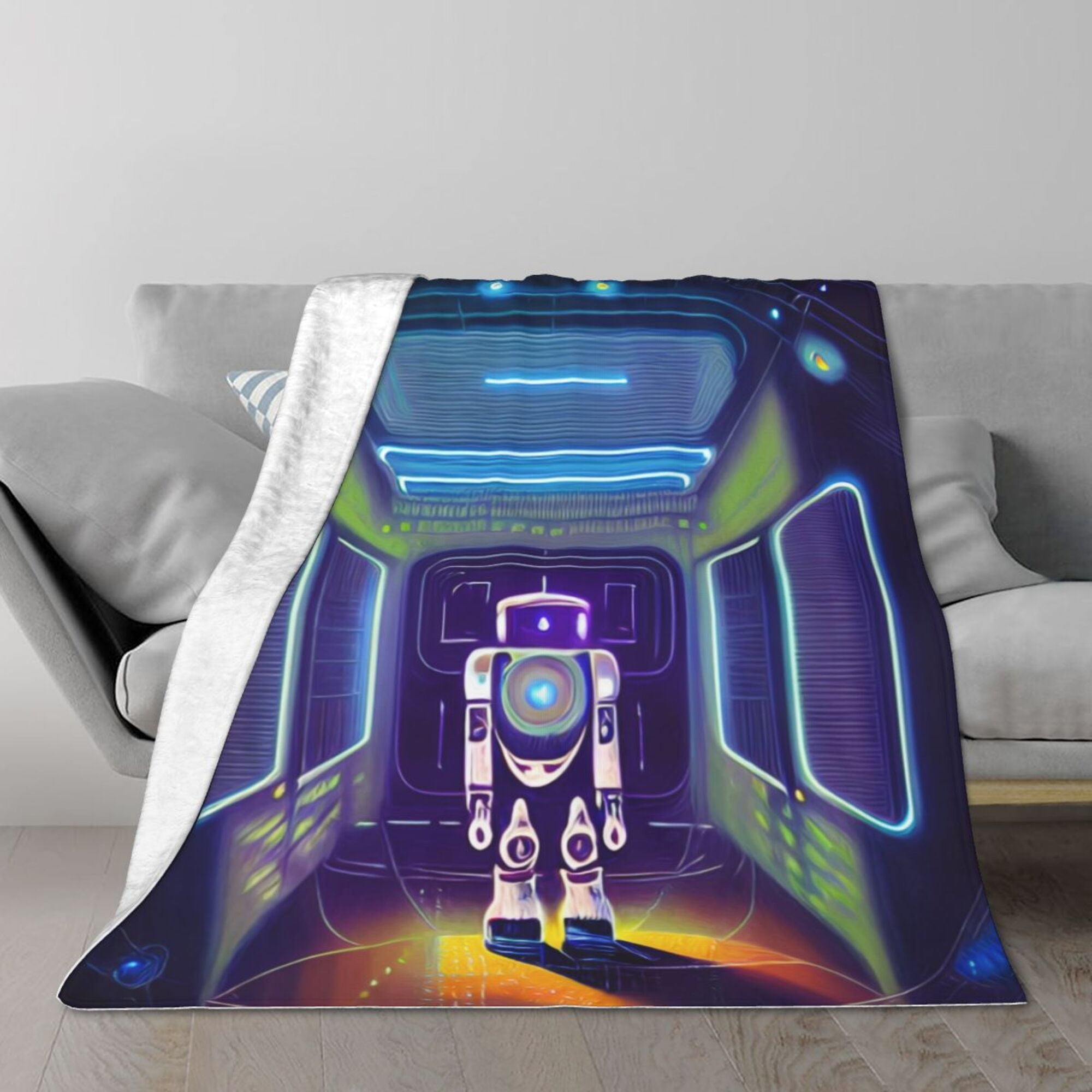 TEQUAN Double Layer Plush Bed Blanket, Future Space Ship Alien Pattern ...
