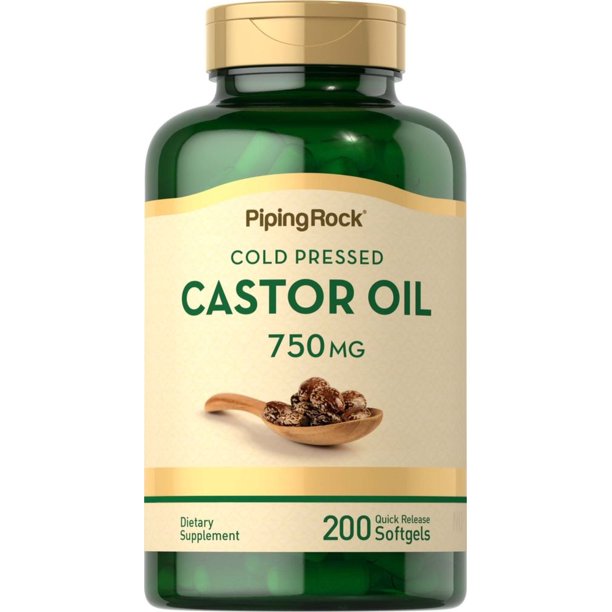 Castor Oil 750mg | 200 Softgel Capsules | Cold Pressed | by Piping Rock ...