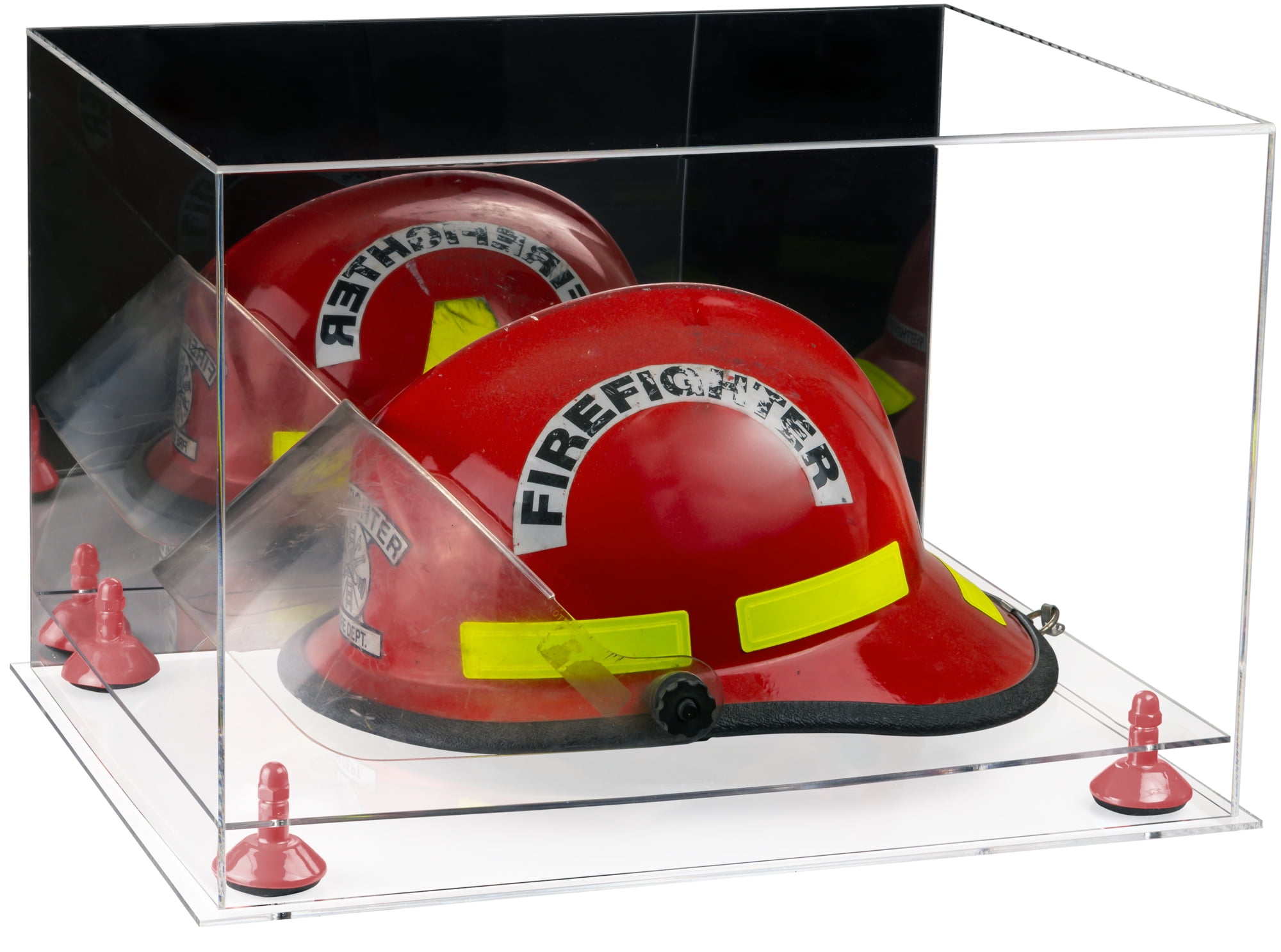 Acrylic Fireman's Helmet Large Display Case with Mirror, Pink Risers ...