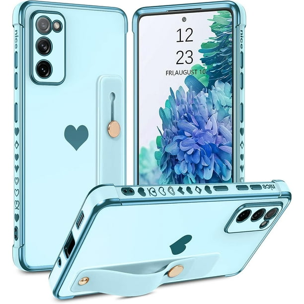 Samsung S20 FE 5G Case, Y Samsung S20 FE Case Plating Love Heart Pattern Wristband Holder Case ...