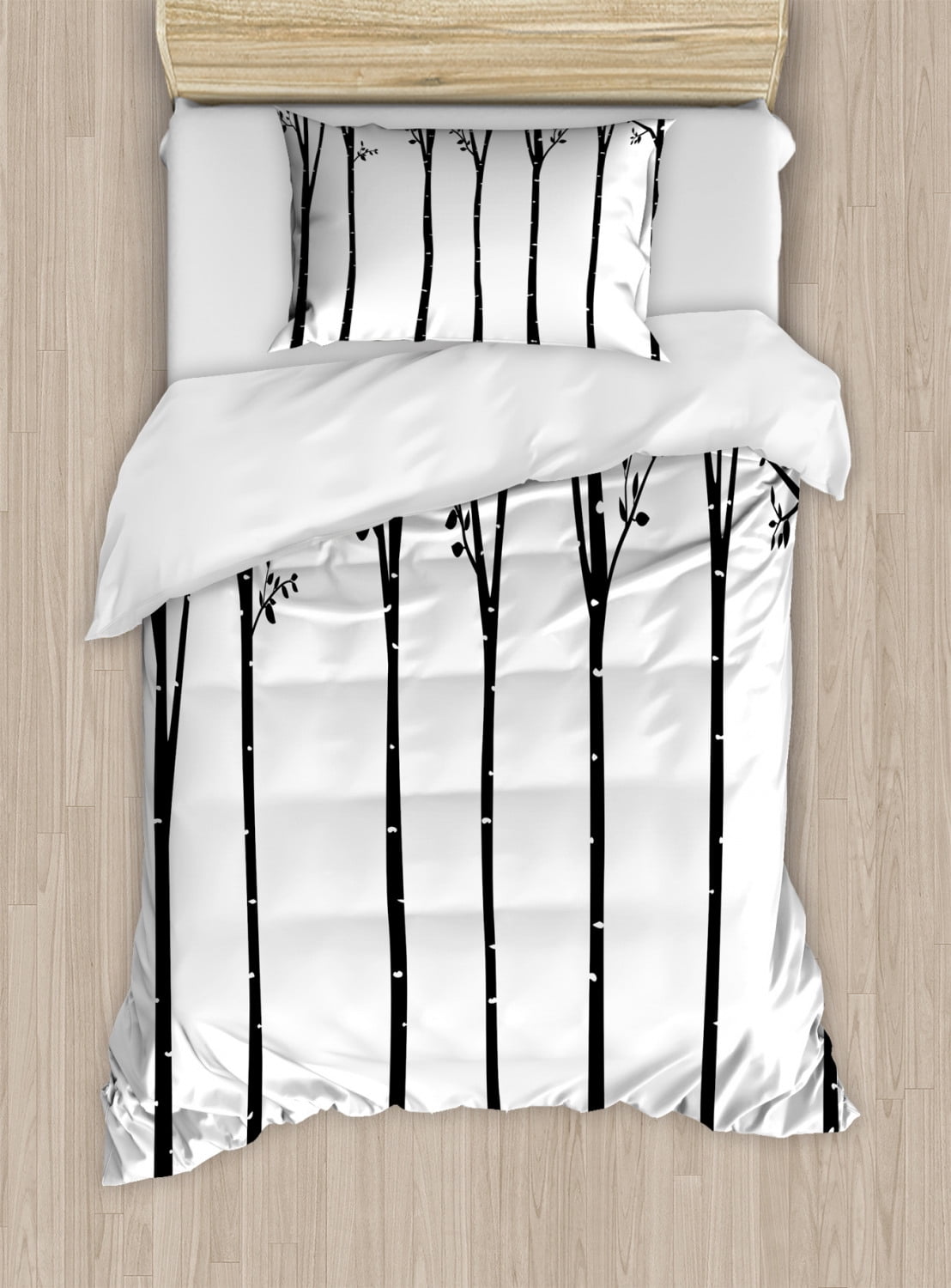 Black and White Duvet Cover Set Twin Size, Monochrome Birch Tree ...