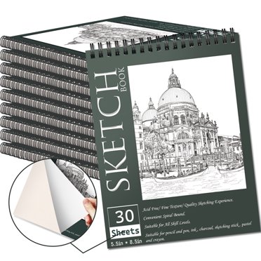 "U.S. Art Supply 5.5""x8.5"" Spiral Sketch Pad (Pack of 3) - 60lb, 100 ...