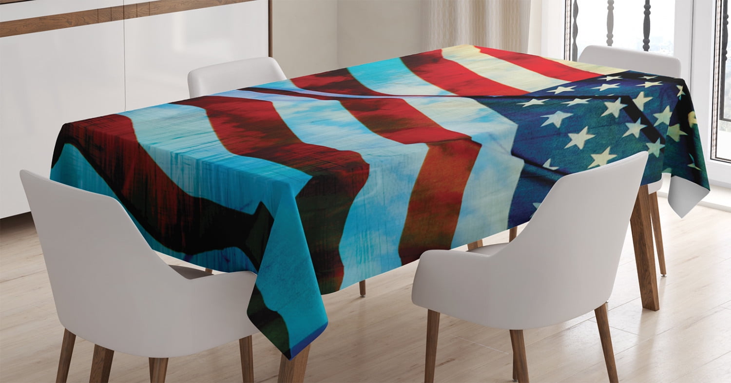 Ambesonne American Flag Tablecloth Rectangular Table Cover, Wind ...