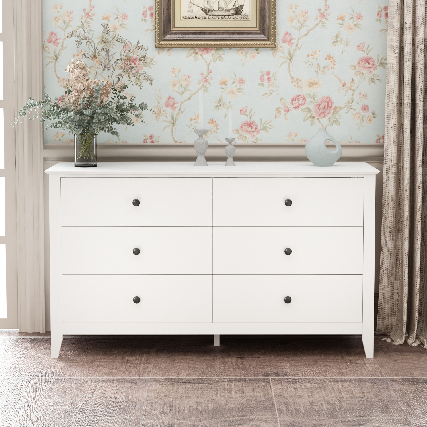 Timechee Modern Dresser for Bedroom, 6 Drawer Double Dresser for Living ...