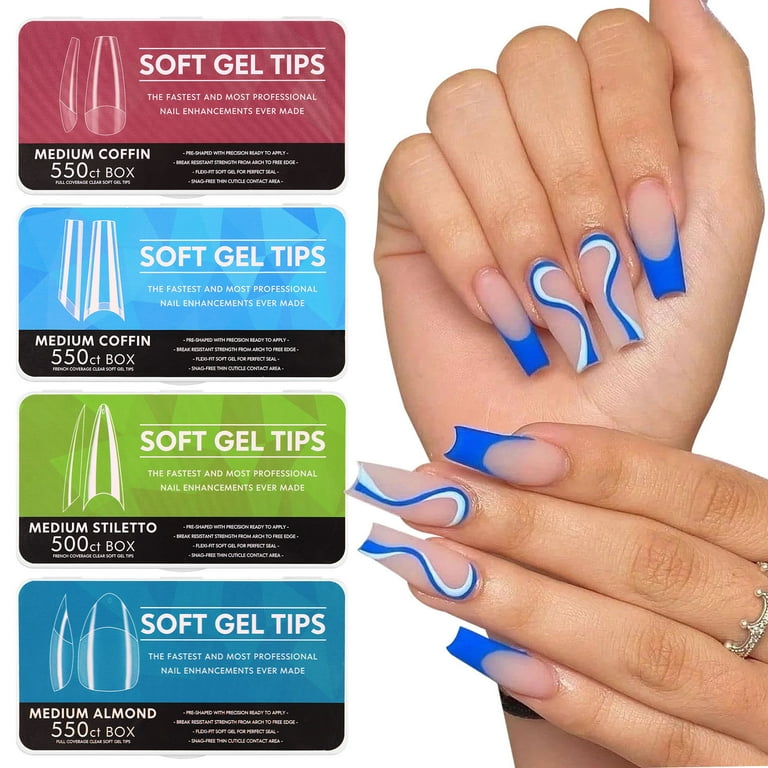 TINYSOME Soft Gel Full Cover Nail Tips,Clear Gel Nail Tips for, full ...