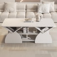 White Modern Coffee Table with Storage, Arc-Shaped Corners & Geometric ...
