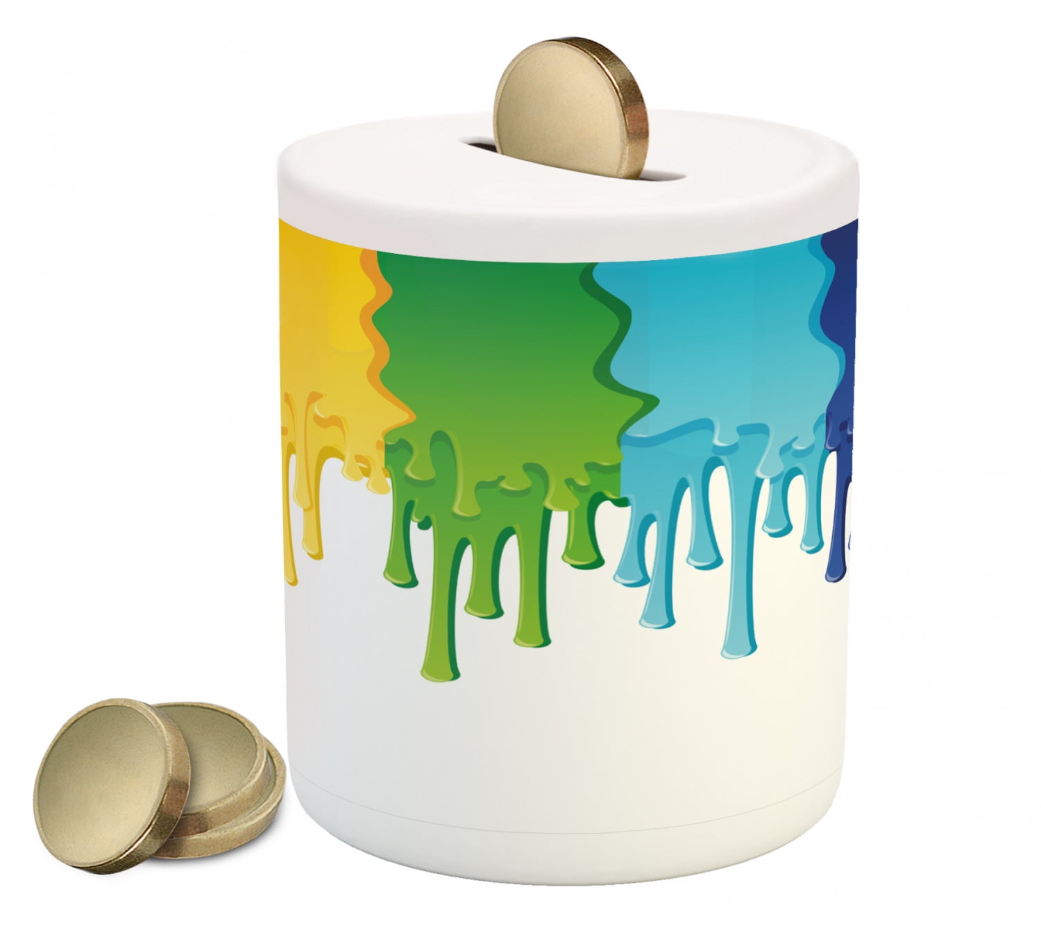 Abstract Piggy Bank, Rainbow Colored Paint Leaking Splattered Drops ...
