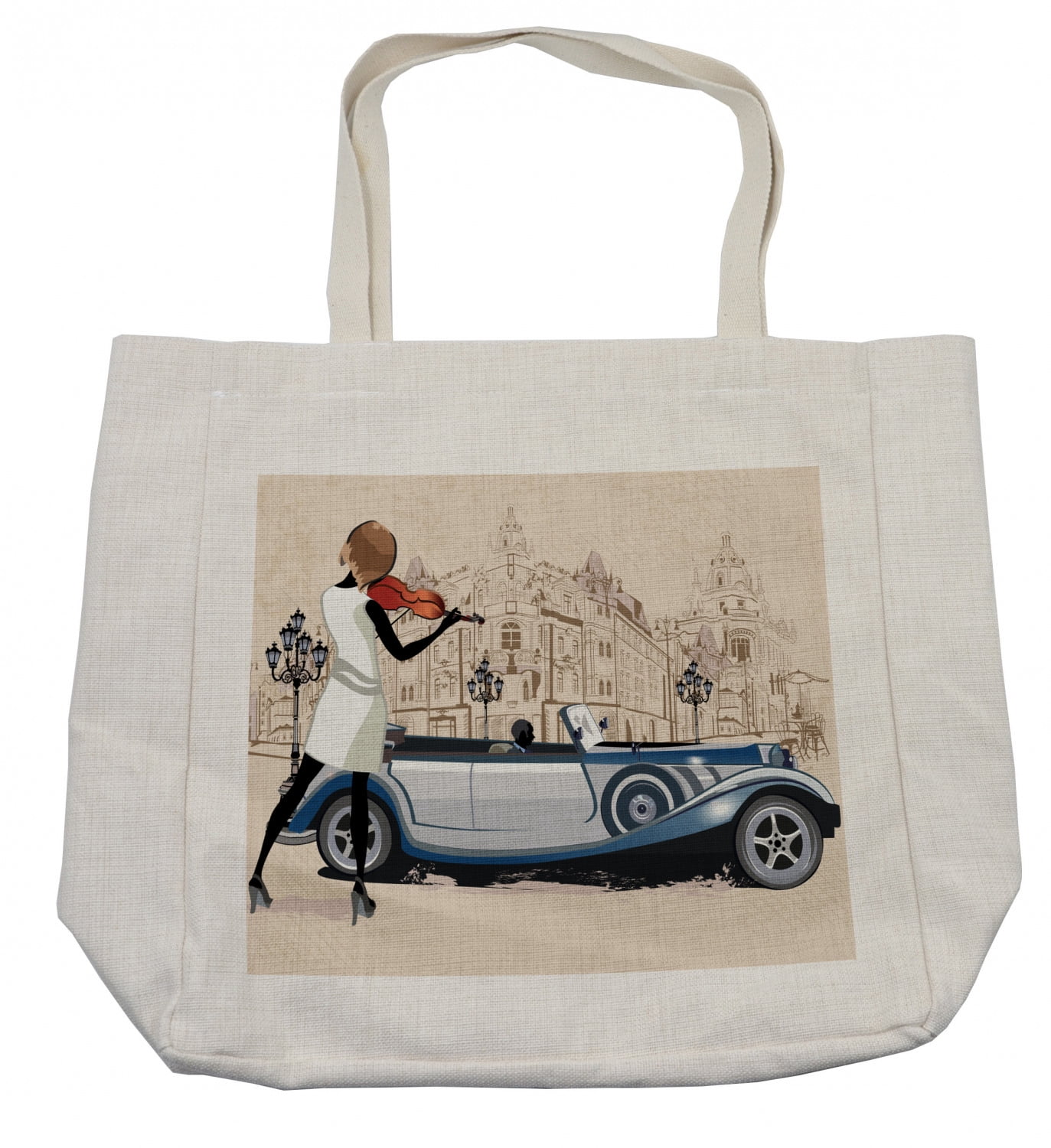 Urban Shopping Bag, Hand Drawn Illustration of Street Musician Retro ...