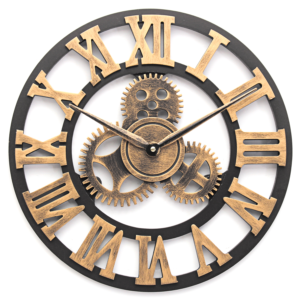 24 Inches Large 3D Gear Roman Numeral Wall Clock Antique Vintage Round