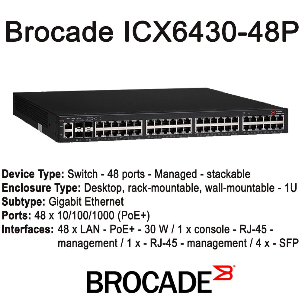 Brocade ICX 6430-48P - Switch -managed - 48x10/100/1000(PoE+) desktop ...