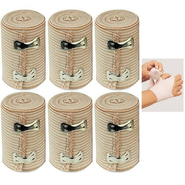 4 Rolls 6" Wide Cotton Elastic Bandages Clips Sports First Aid Large ...