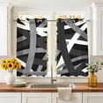 Abstract Art Sheer Curtains 39 Inch Long 2 Panels, White Black Gray ...
