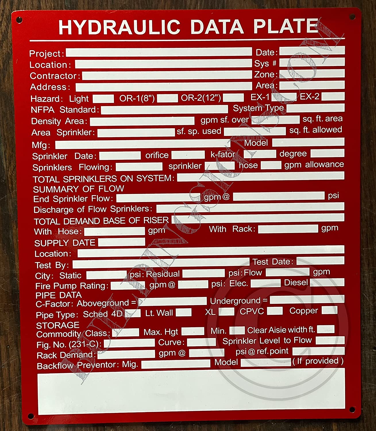 Hydraulic Data Plate Sign (RED,Aluminum, Reflective, Size 10x12 INCH ...