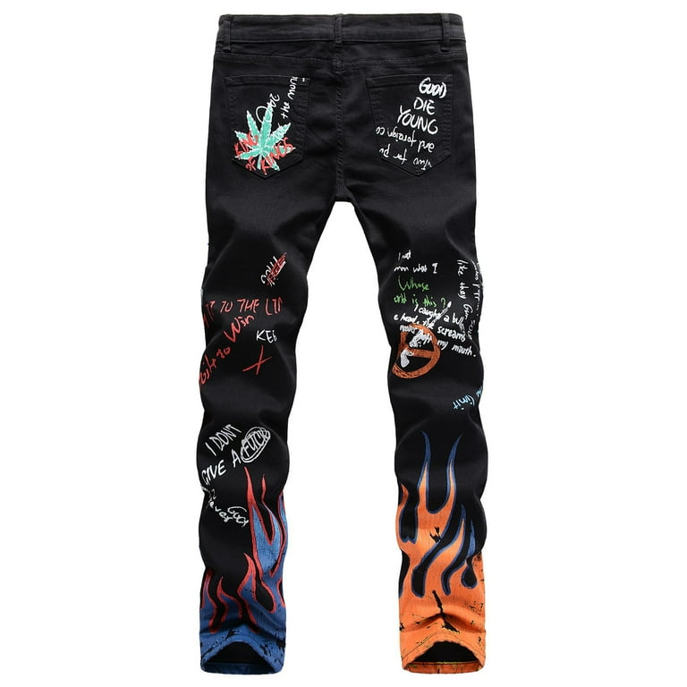 3D Painted Graffiti Printed Jeans Men's Hip Hop Pants , Punk 3D Painted Graffiti Printed Jeans Men's Hip Hop Pants , Punk