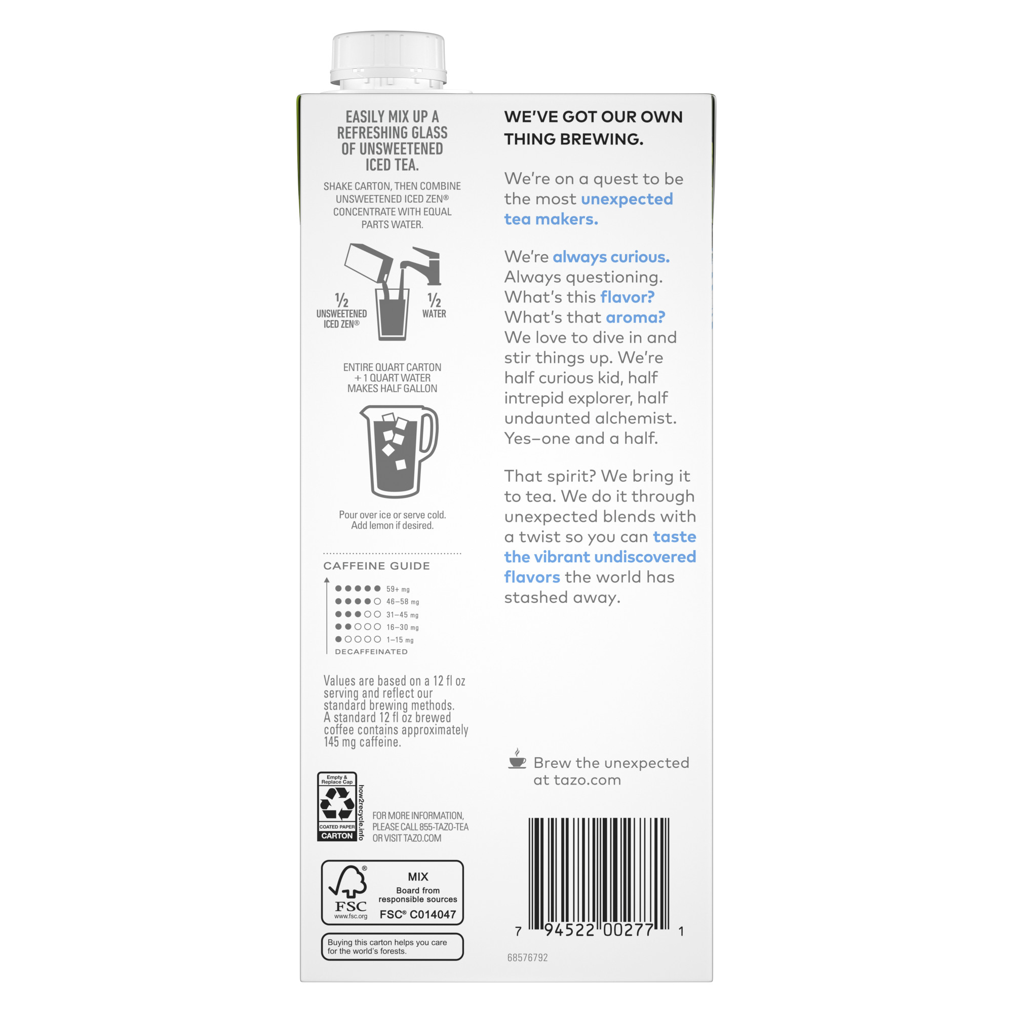 TAZO Zen Iced Tea Concentrate Green Tea Caffeinated 32 Oz Carton
