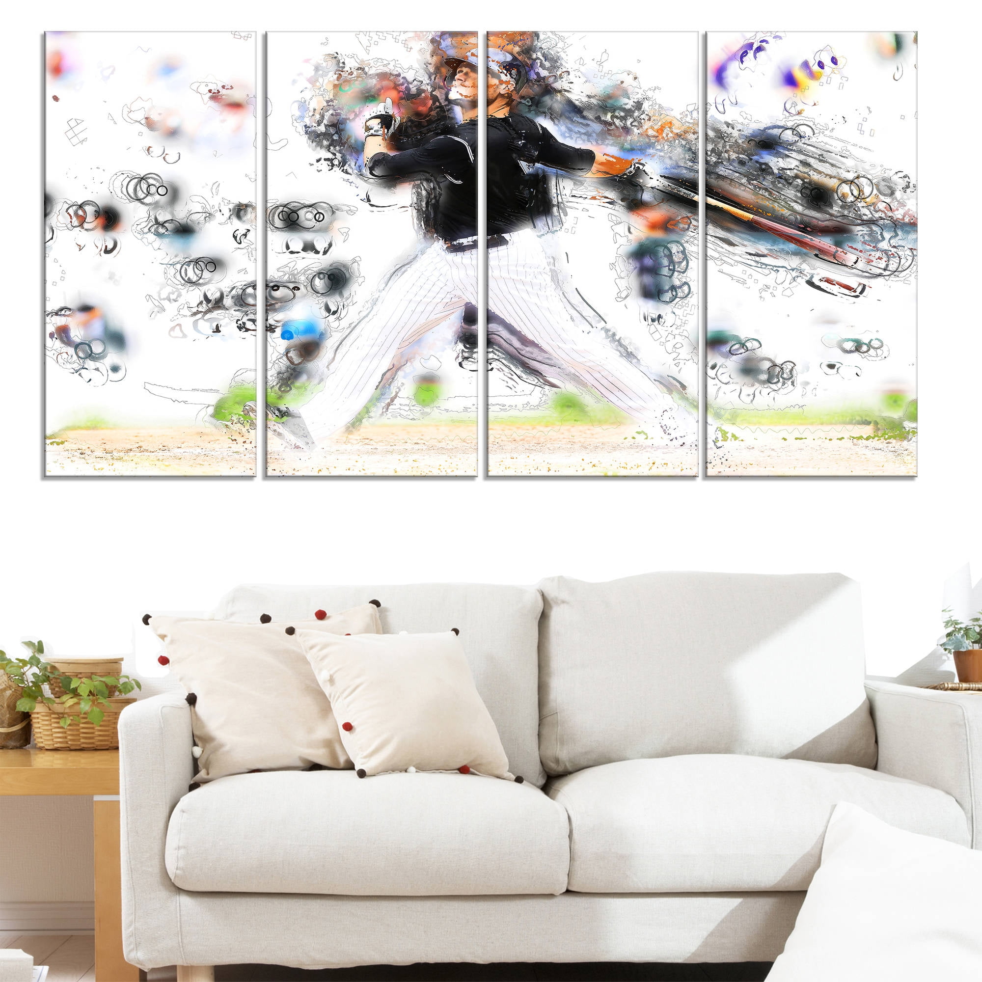 Design Art Baseball Home Run, 4 Panels, 48" x 28" - Walmart.com