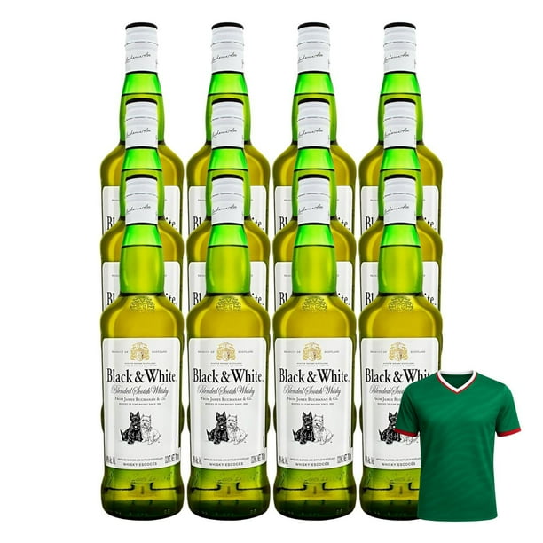 12 Whisky Black And White Blend 700 ml + Jersey Verde | Bodega Aurrera ...