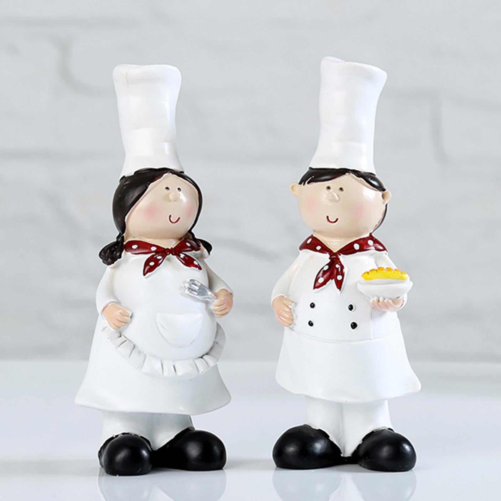 2 Pieces Couple Chef Figurine, Cook Statue Sculptures Decorative ...